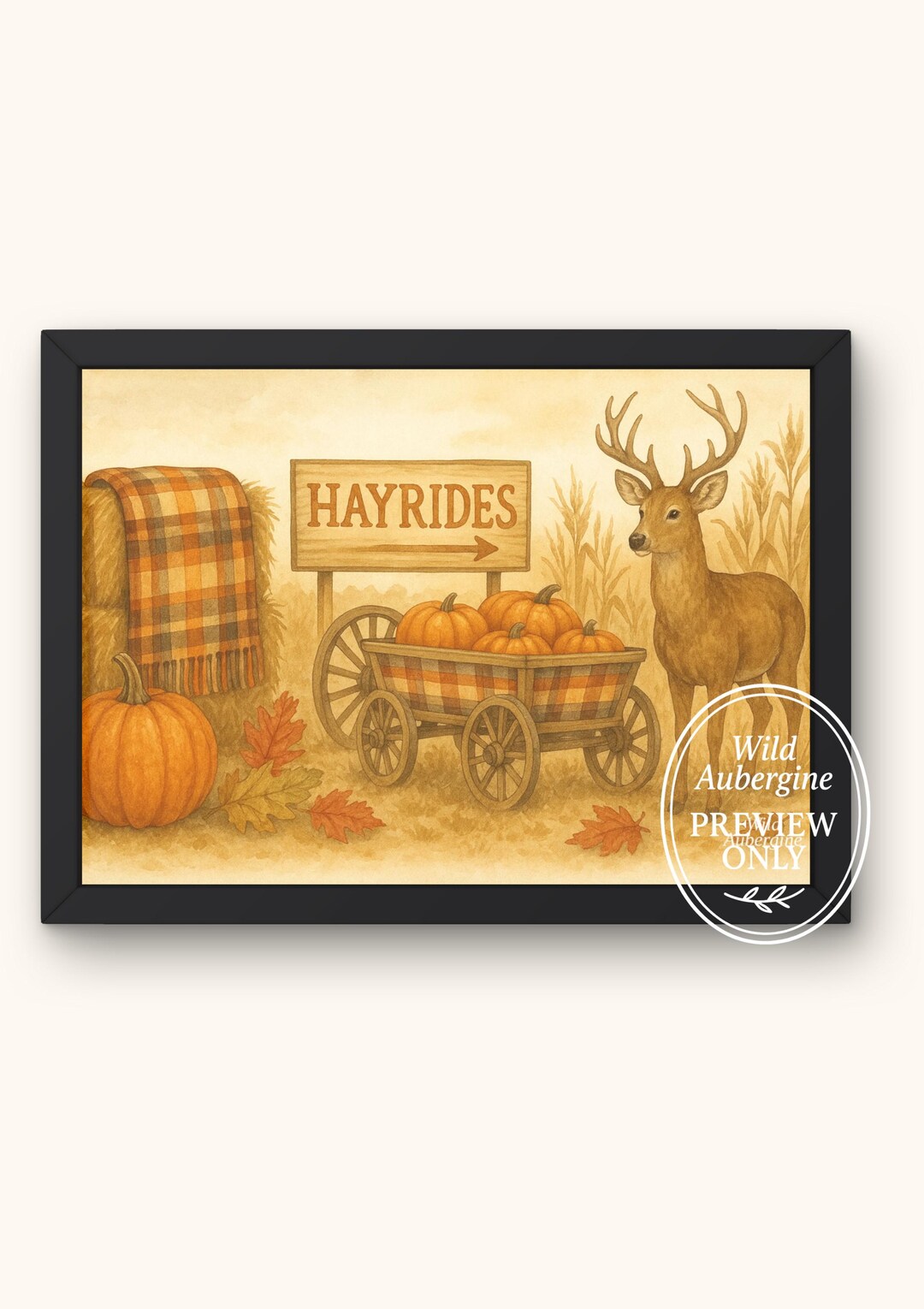 Rustic Fall Hayride Scene: Pumpkin Cart, Deer, Autumn Leaves (digital ...