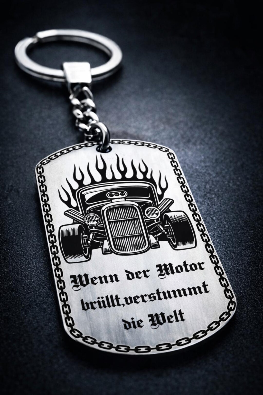 Hot Rod Keyring or Pendant – When the Engine Roars, Metal Dog Tag, Car ...