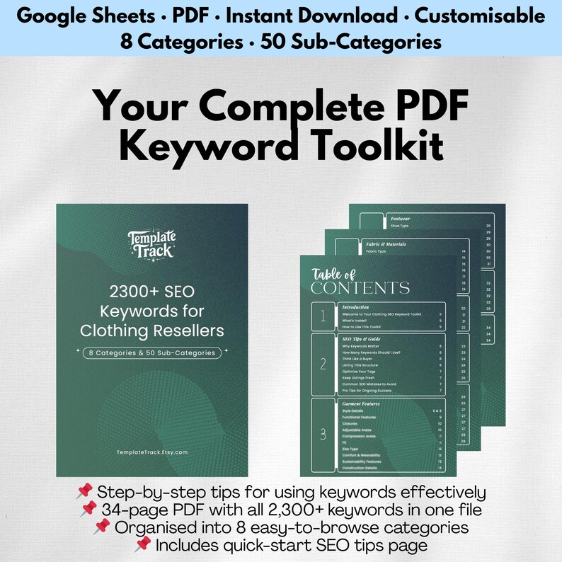 Reseller Spreadsheet and Clothing SEO Keyword List Bundle Google Sheets ...