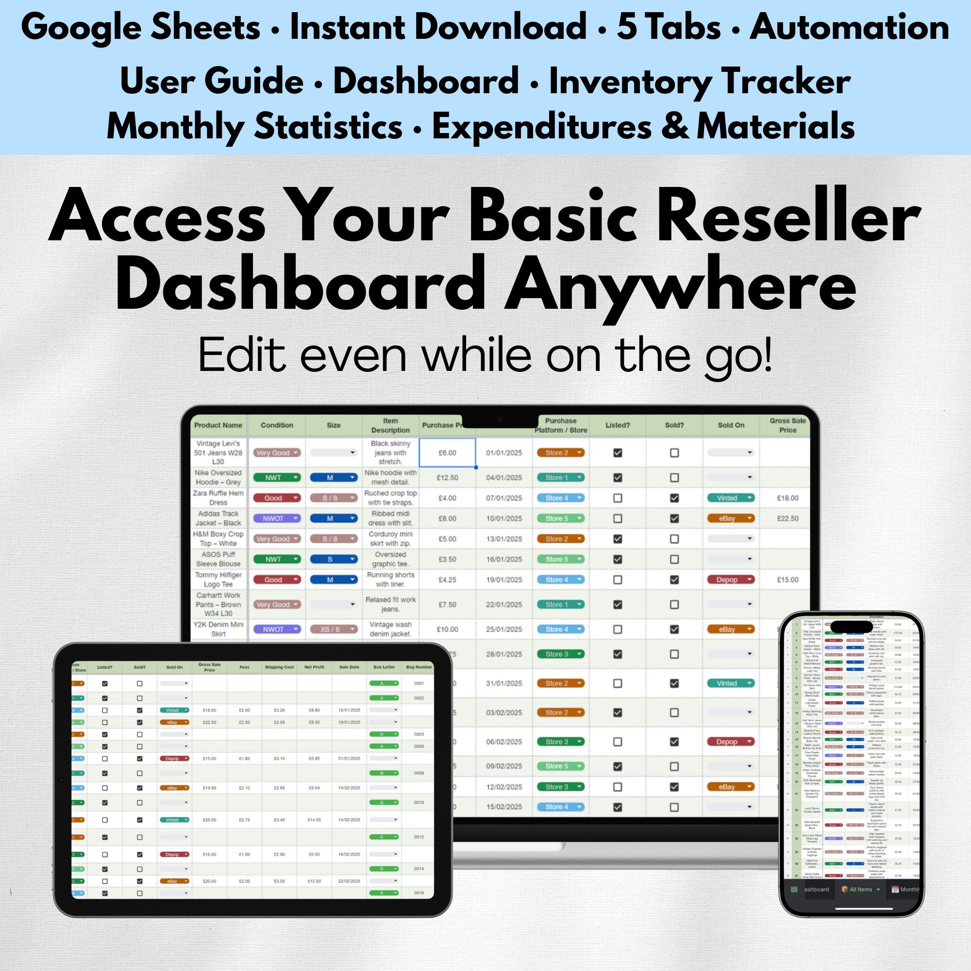 Reseller Spreadsheet Google Sheets Manage Inventory Sales Profit ...