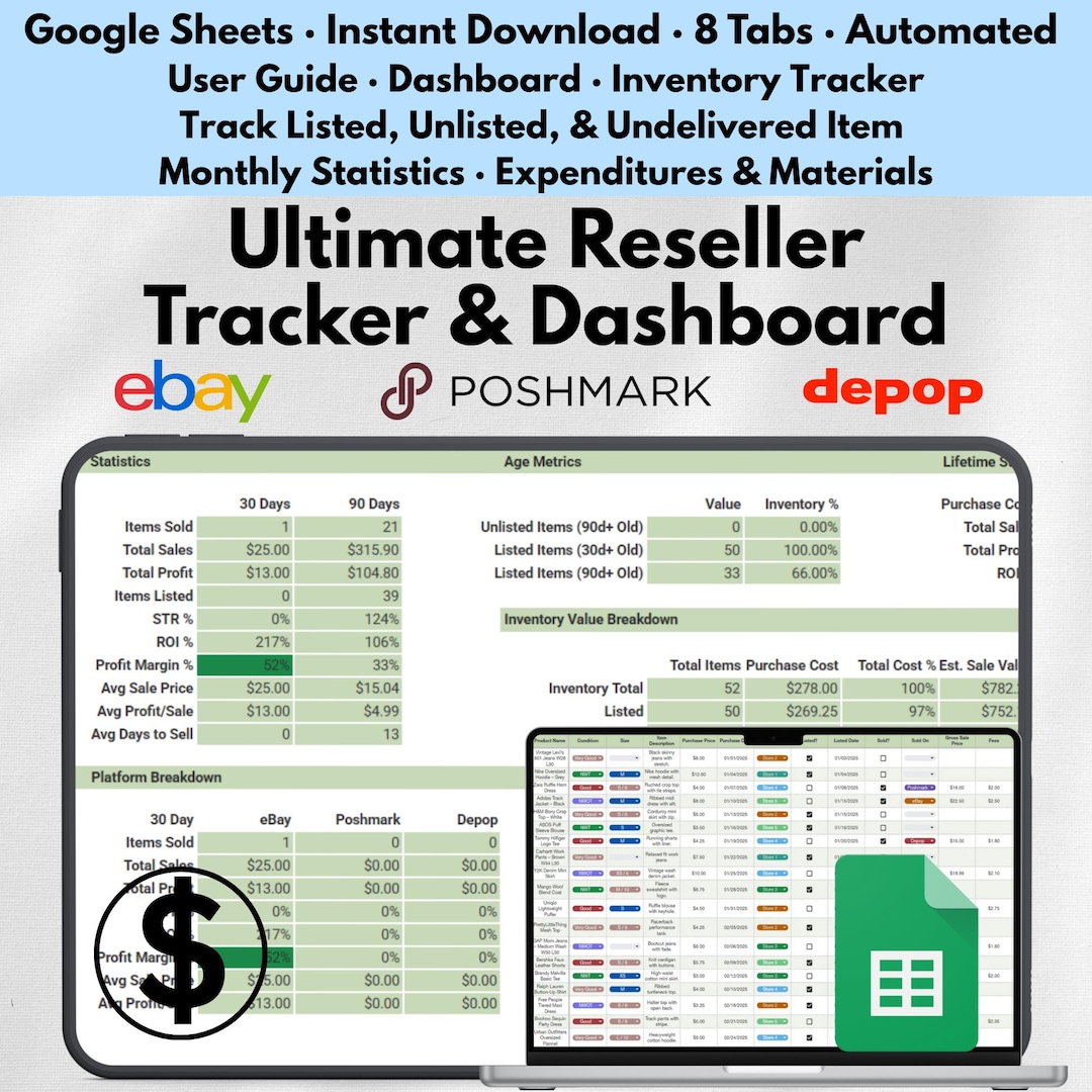Ultimate Reseller Spreadsheet Google Sheets Inventory Sales Profit ...