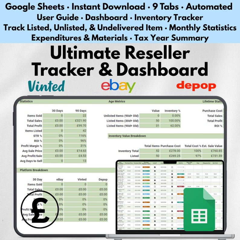 Ultimate Reseller Spreadsheet Google Sheets Inventory Sales Profit ...