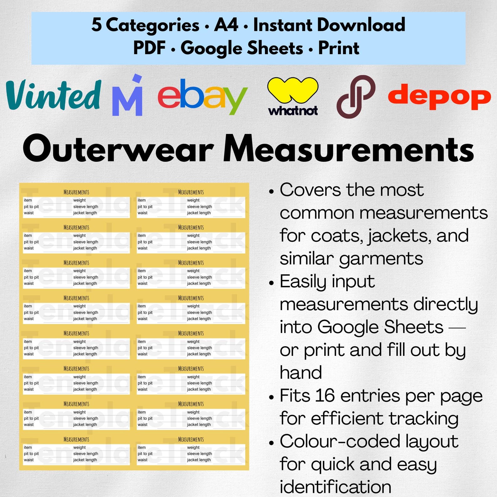 Clothing Measurement Guide Template for Resellers Poshmark Ebay Depop ...