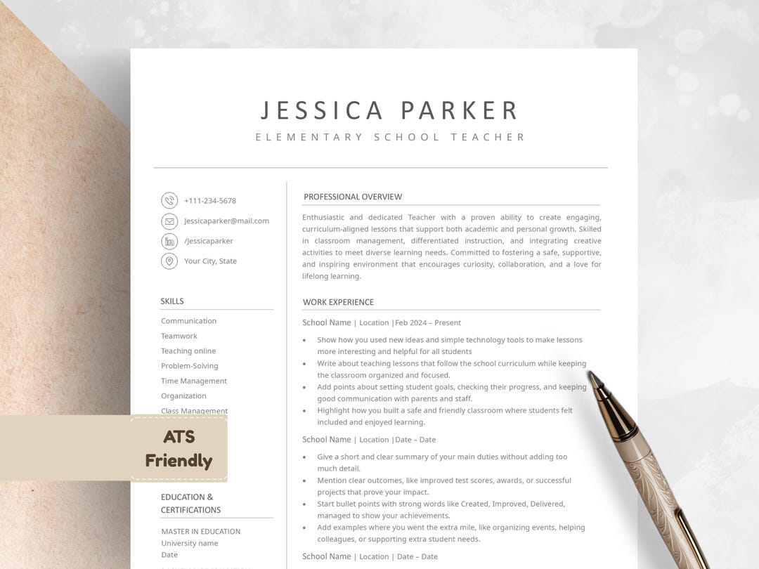 Teacher CV Template (google Docs, Word, Pages) | Ats Professional ...