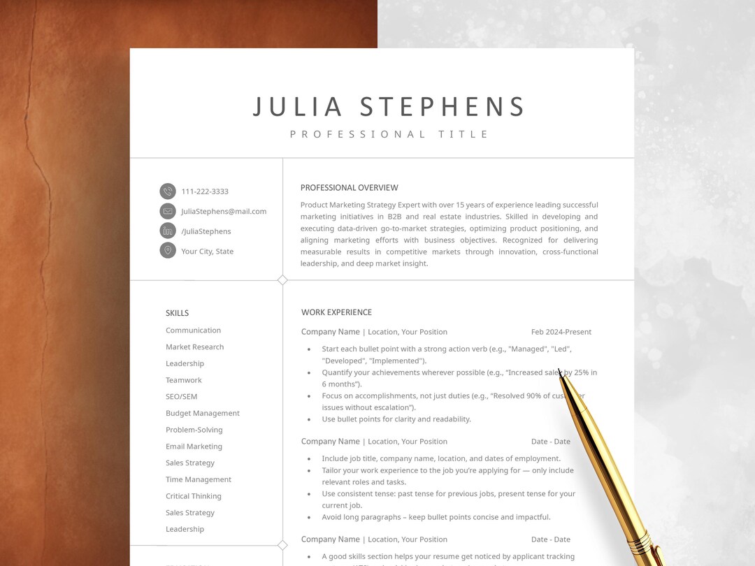 Modern Resume Template Word , Google Docs & Mac Pages | Modern and ...