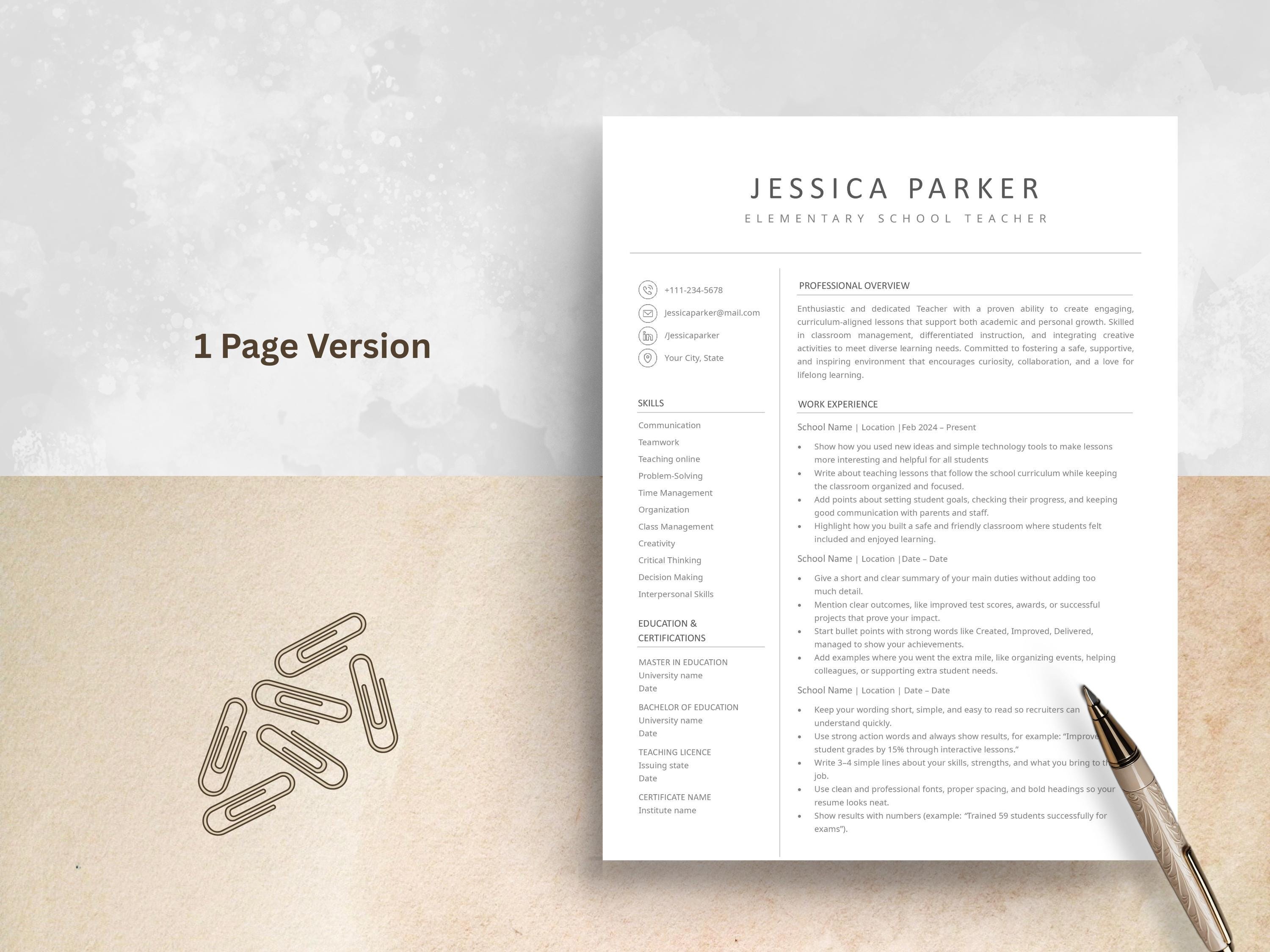 Teacher CV Template (google Docs, Word, Pages) | Ats Professional ...