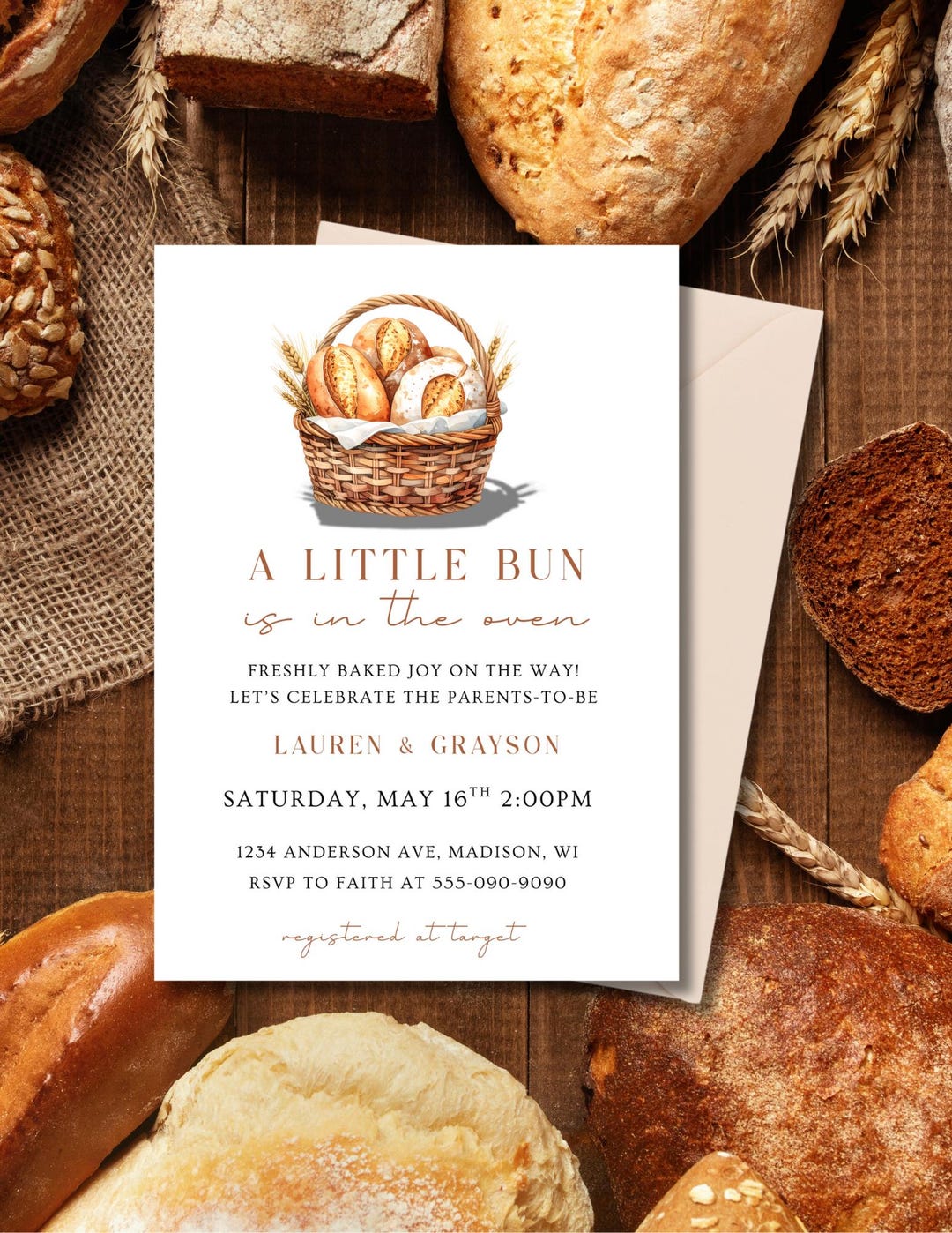 Little Bun in the Oven Baby Shower Invite • Wheat & Bread Theme ...