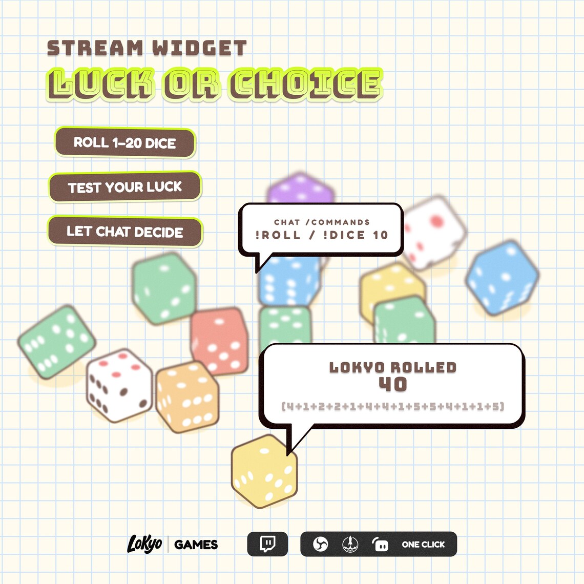 Dice 3D Roller for Twitch Chat – Streamelements Dice Overlay (1–20 Dice ...