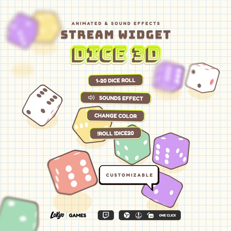 Dice 3D Roller for Twitch Chat – Streamelements Dice Overlay (1–20 Dice ...
