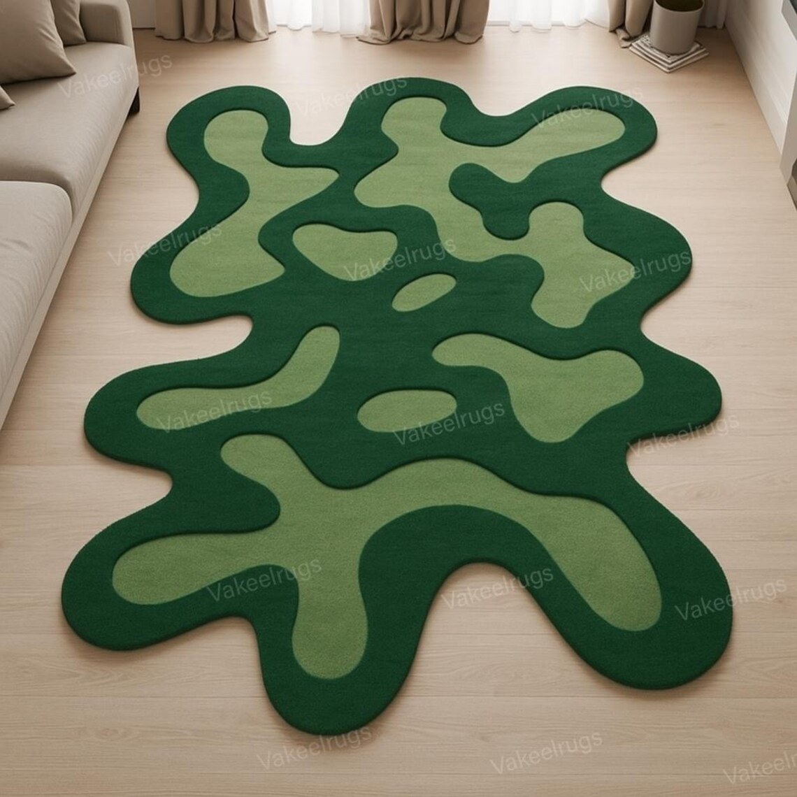Amoeba Blob Rug: Modern Abstract Green Carpet, Funky Irregular Shape - Etsy