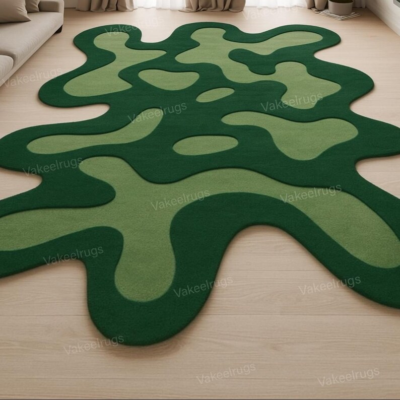 Amoeba Blob Rug: Modern Abstract Green Carpet, Funky Irregular Shape - Etsy