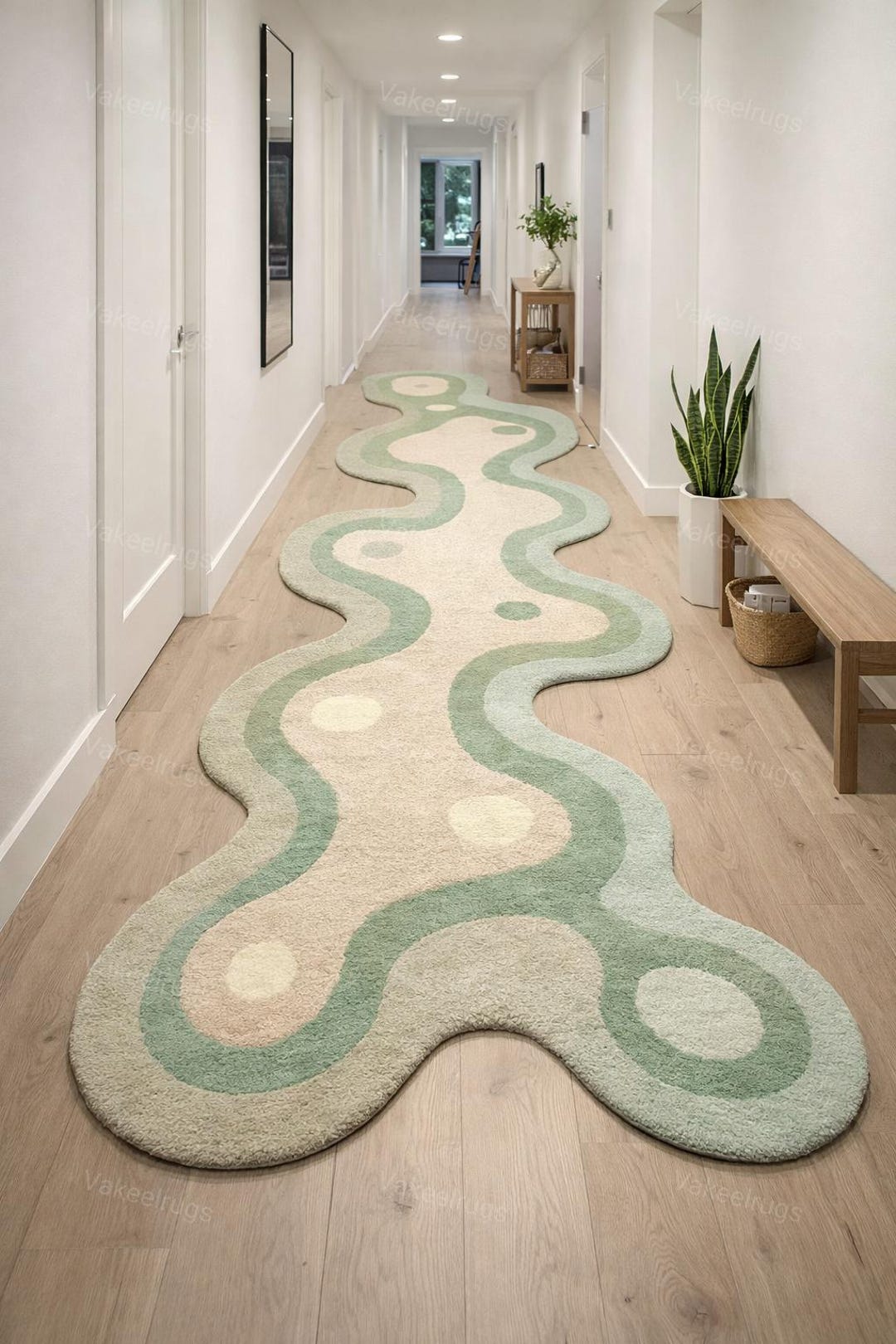 Serenity Wave Abstract Hallway Runner Rug – Hand-tufted NZ Wool Organic ...
