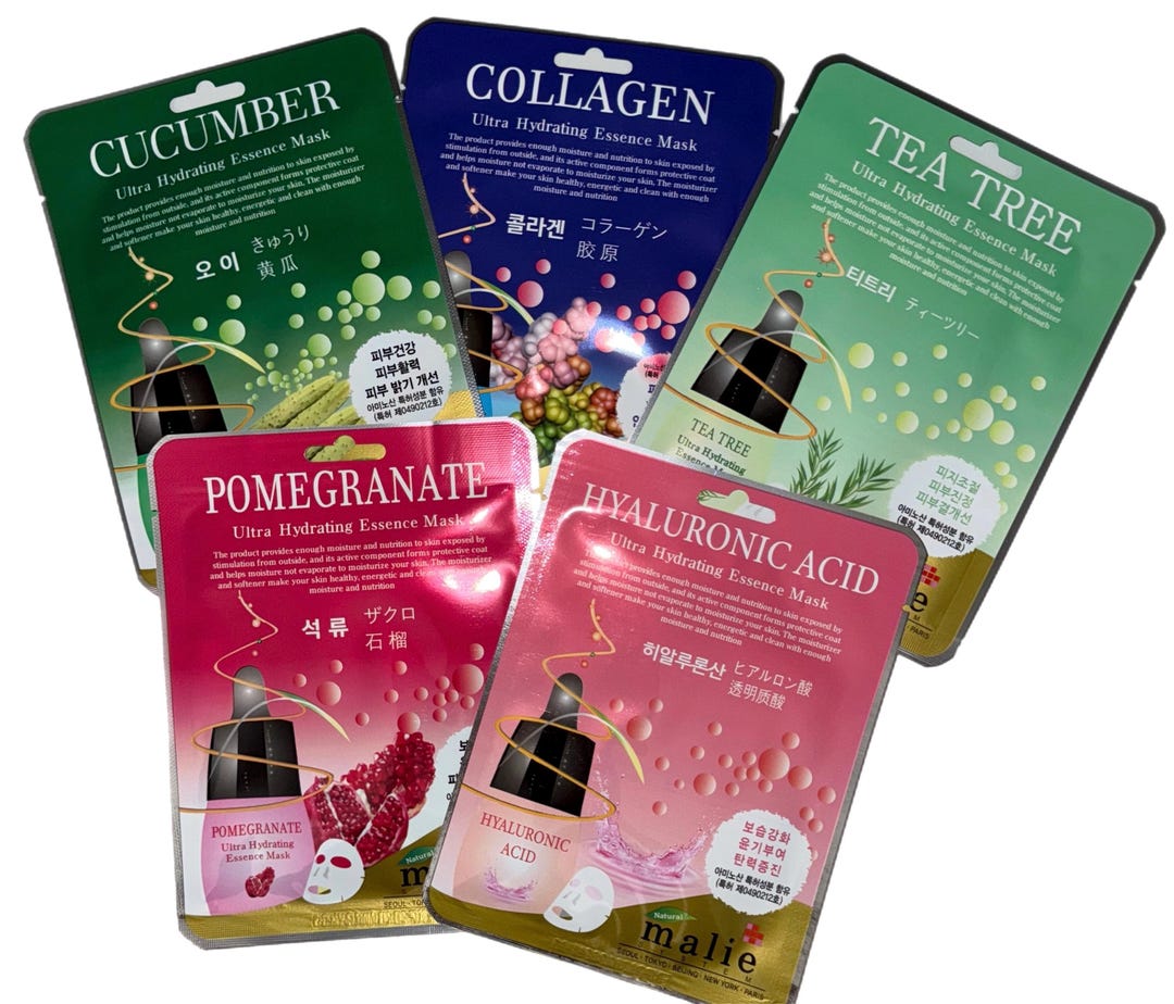 Korean Facial Sheet Mask Bundle Skincare 5 Piece Gift Set Variety Pack ...
