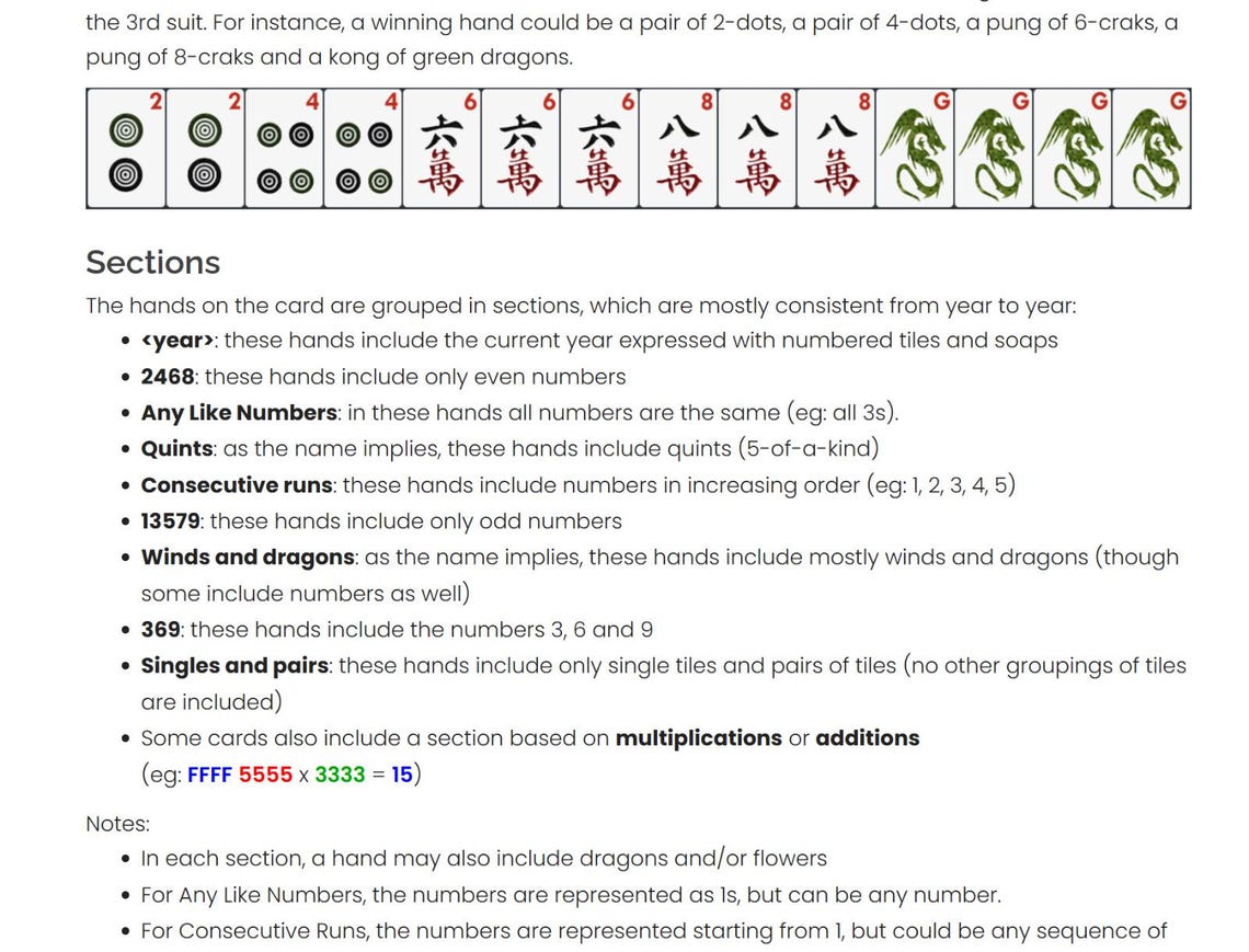 Mahjong 2026 Printable Cheat Sheet, American Card 2026 Hands Guide ...