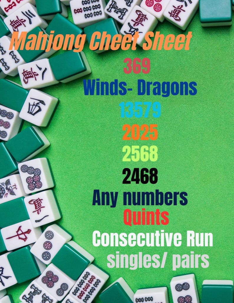 Mahjong 2025 Printable Cheat Sheet, NMJL Card Hands Guide, Beginner ...
