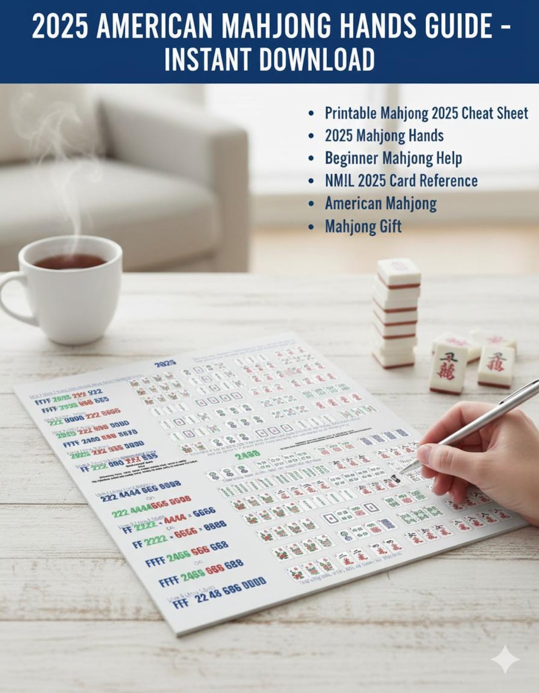 Printable American Mahjong 2025 Cheat Sheet, 2025 Mahjong Hands ...