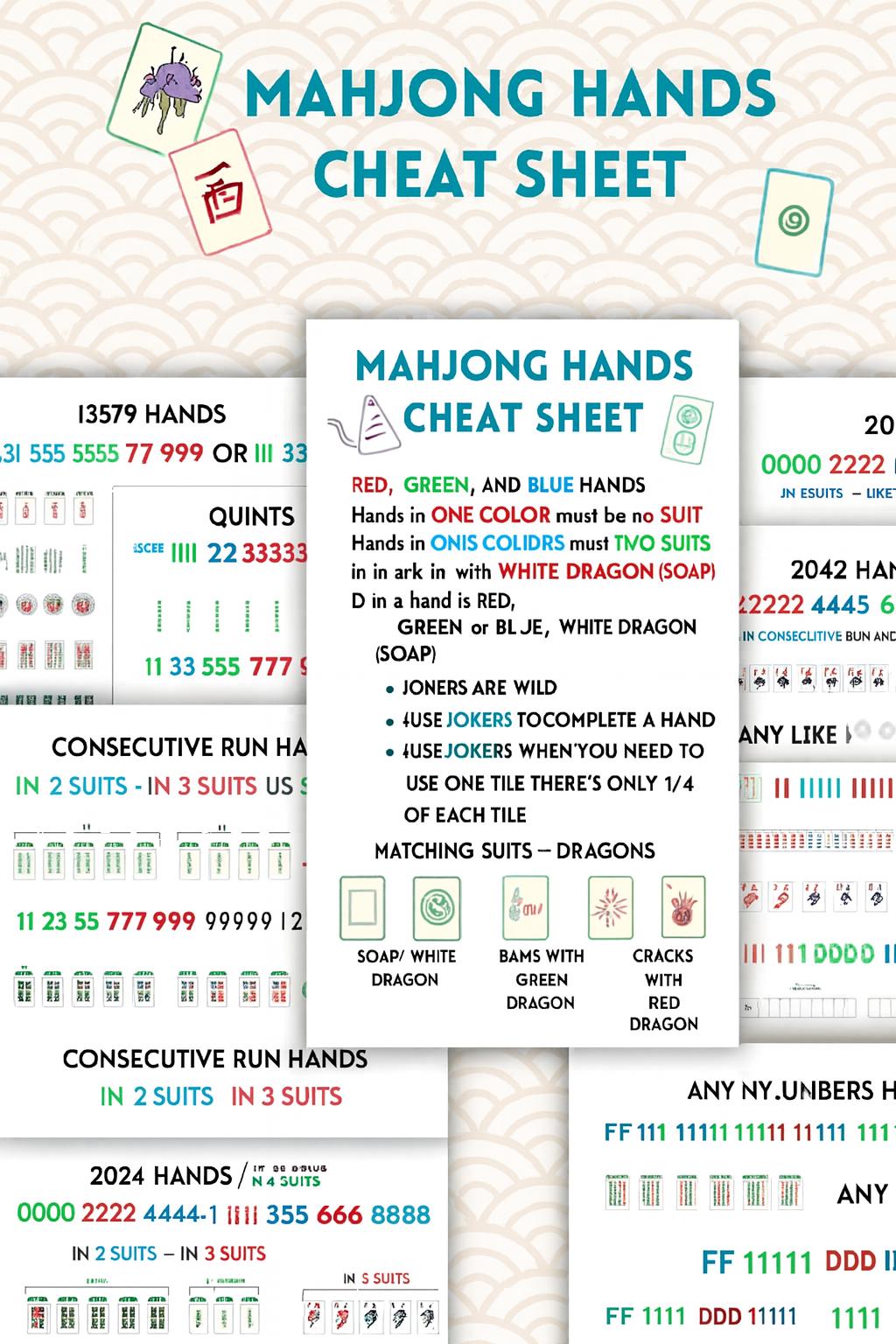 Mahjong 2025 Printable Cheat Sheet, NMJL Card 2025 Hands Guide, Beginner Mahjong Help, Hand ...