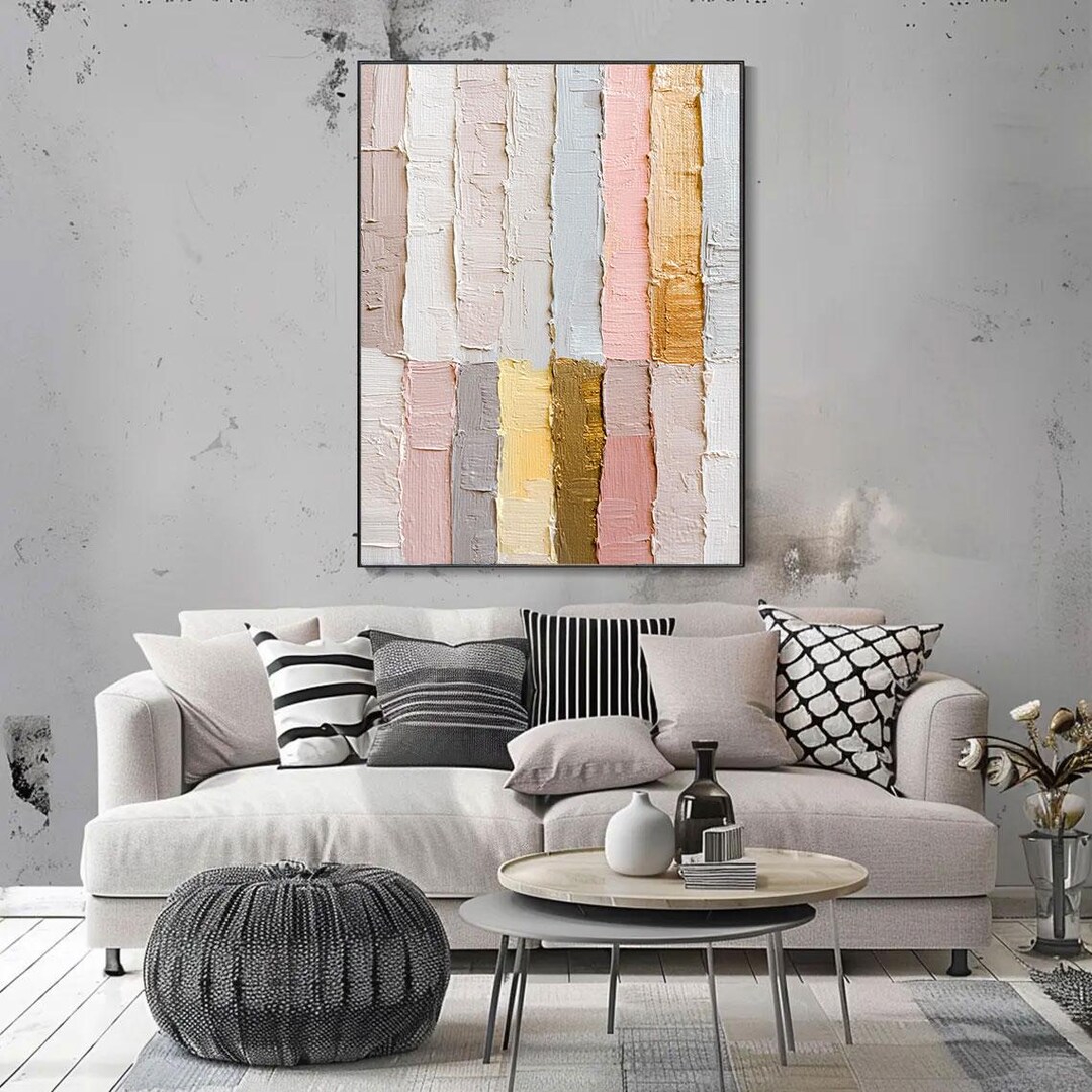 Abstract Color Block Art on Textured Concrete Style Canvas Geometric ...