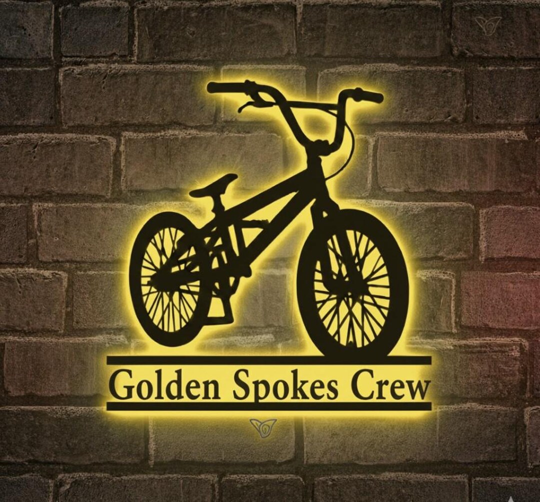 Custom BMX Bicycle LED Metal Wall Art, Personalized Bike Club Name Sign ...