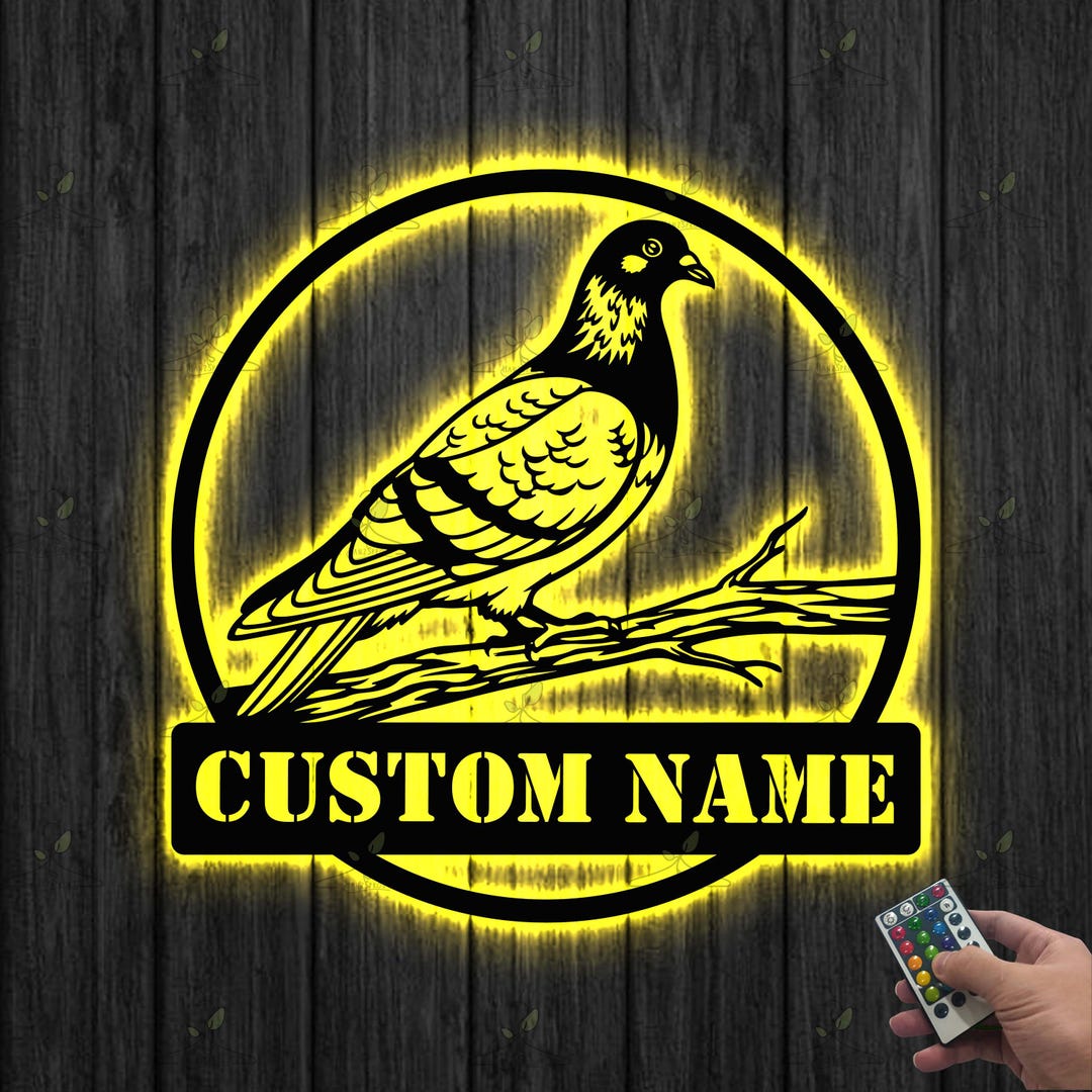 Custom Pigeon LED Metal Sign, Personalized Racing Bird Wall Art, Unique ...