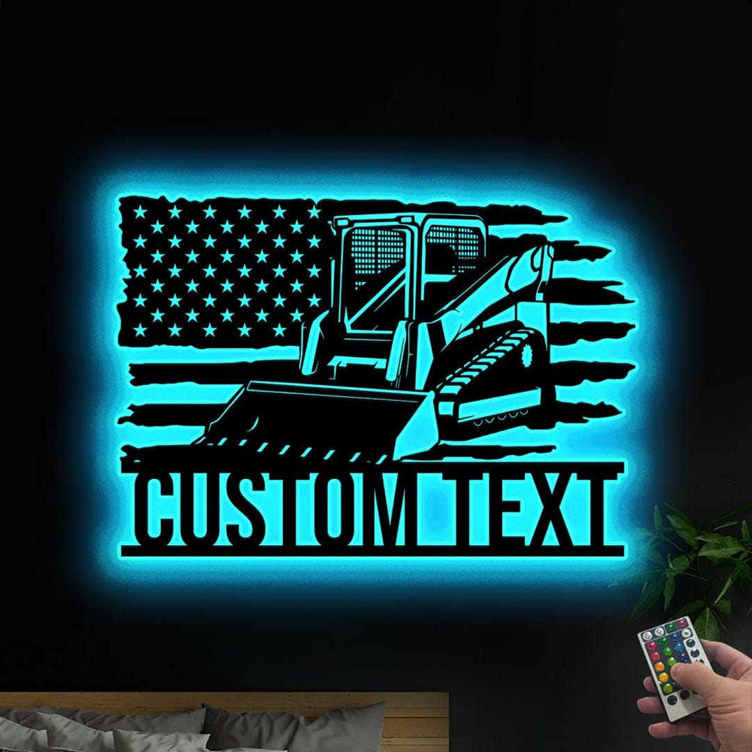 Personalized Dozer LED Light Sign, American Flag Construction Decor ...