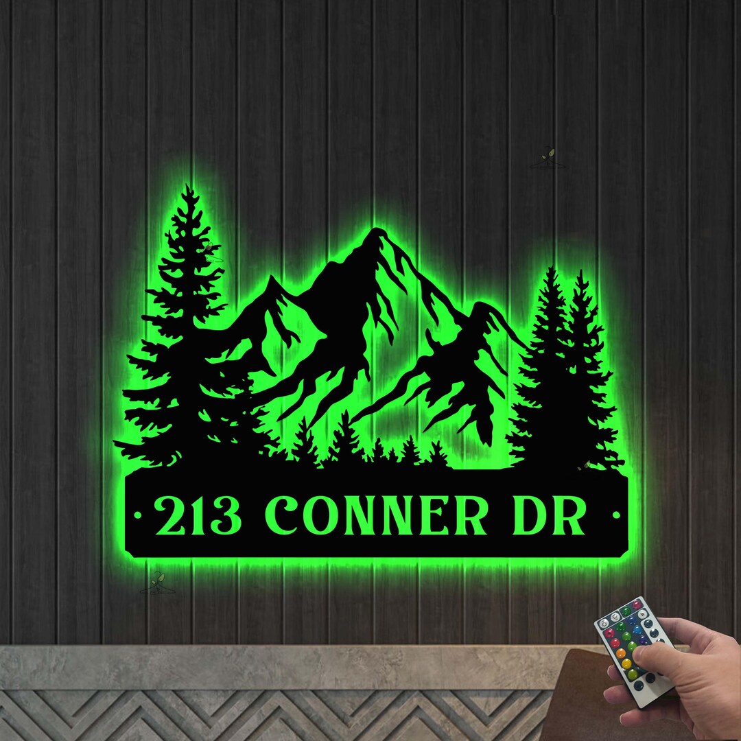 Personalized Mountain Address Sign LED Lighted, Custom House Number ...