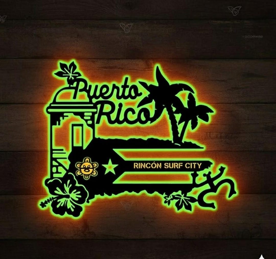 Personalized Puerto Rico Map LED Sign, Custom Luquillo Beach Wall Art ...