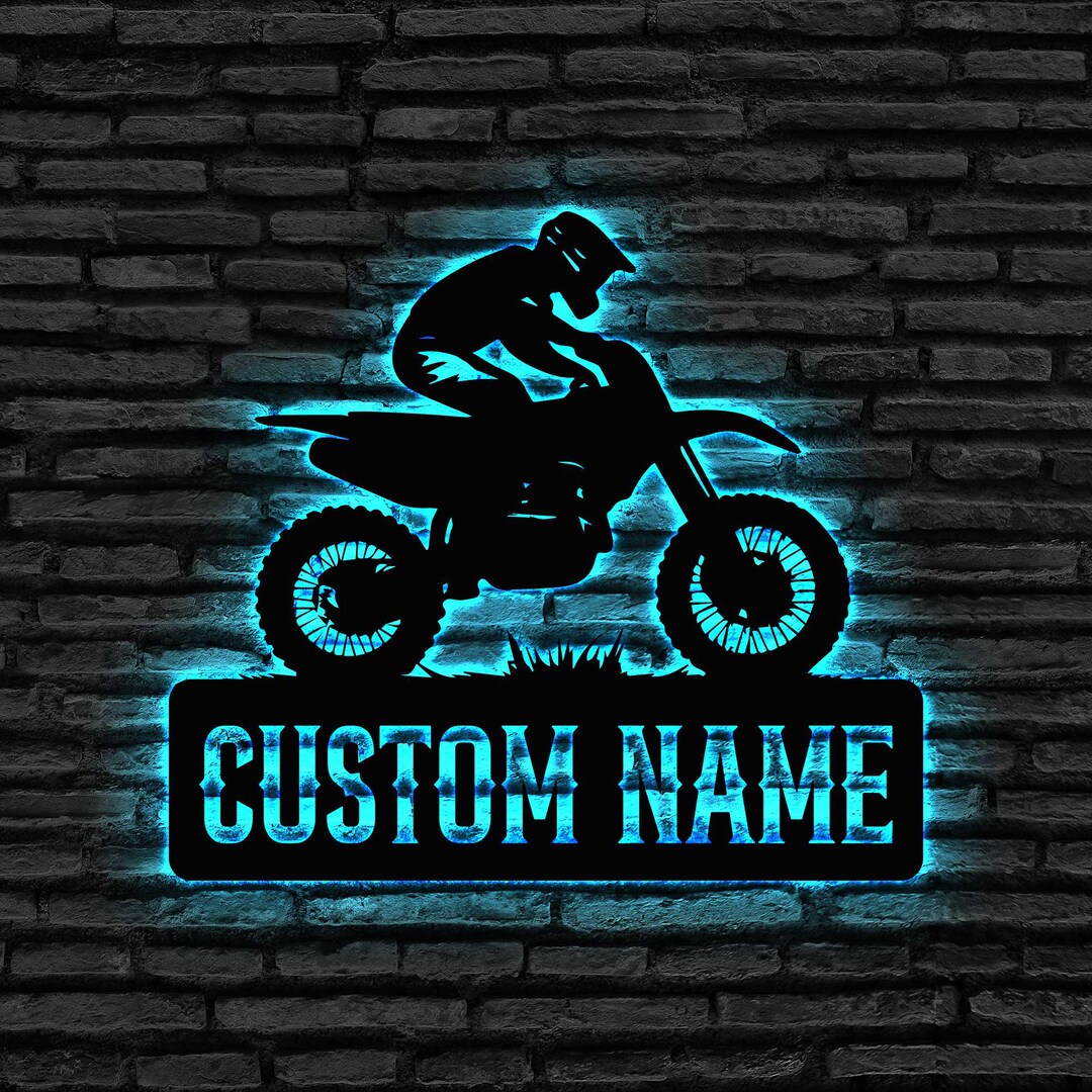 Personalized Motocross Metal Sign With LED Lights, Custom Dirt Bike ...
