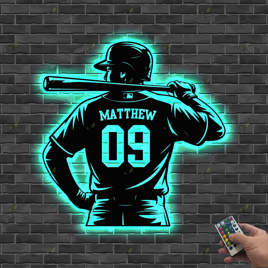 Personalized baseball Player Name & Number LED Sign, Custom Jersey Wall ...
