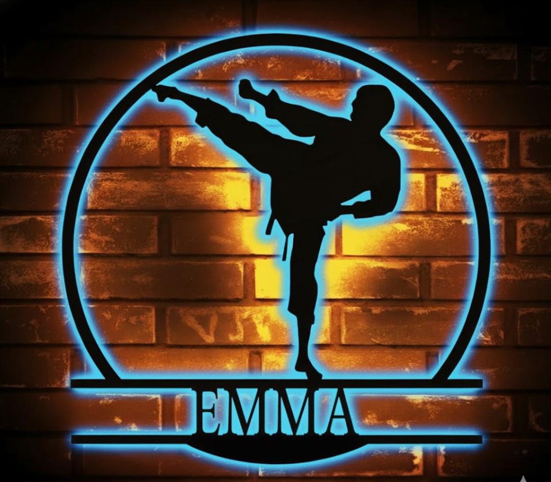 Personalized Karate Metal LED Sign, Custom Name Martial Arts Wall Art ...