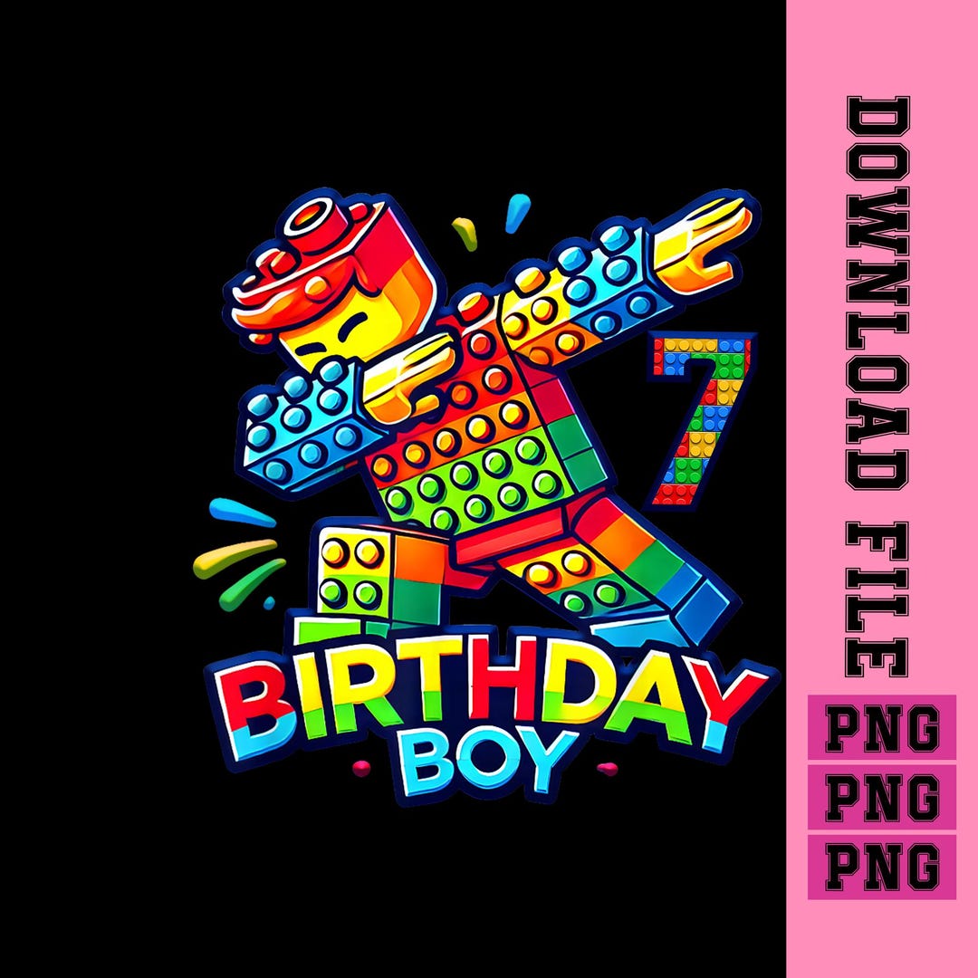 Building Blocks 7th Birthday PNG, Block Birthday Boy 7 Year, Digital ...