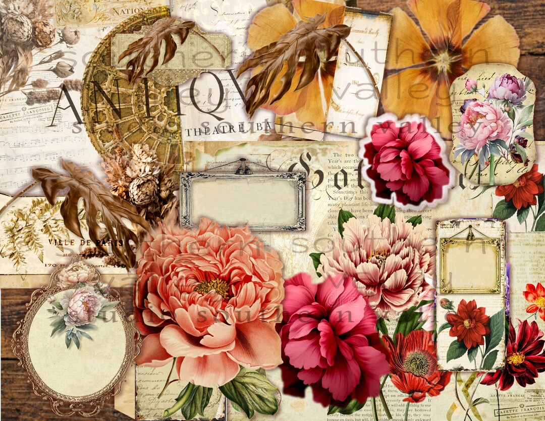 Flower Journal Pages, Vintage Roses, Flower Tags, Inserts, Frames ...