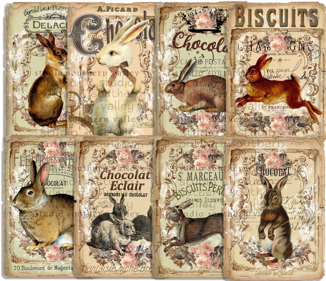 Bunny Journal, Vintage Rabbit, Easter Tags, Bunny ATC, Easter Collage ...