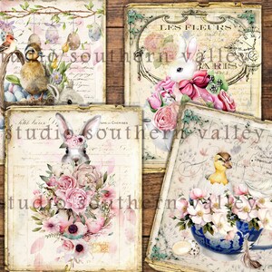 Bunny Journal, Vintage Rabbit, Easter Tags, Bunny ATC, Easter Collage ...