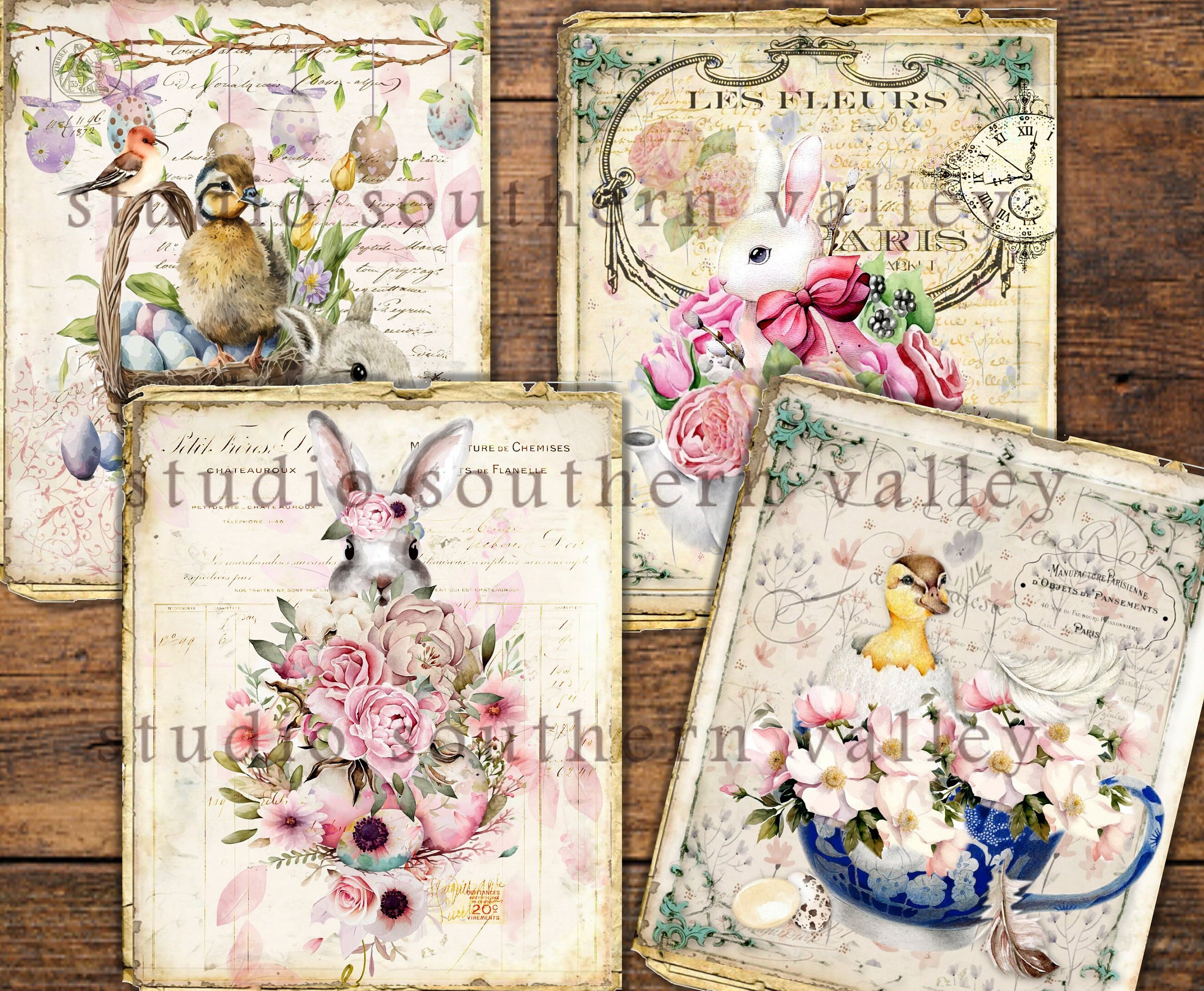 Bunny Journal, Vintage Rabbit, Easter Tags, Bunny ATC, Easter Collage ...