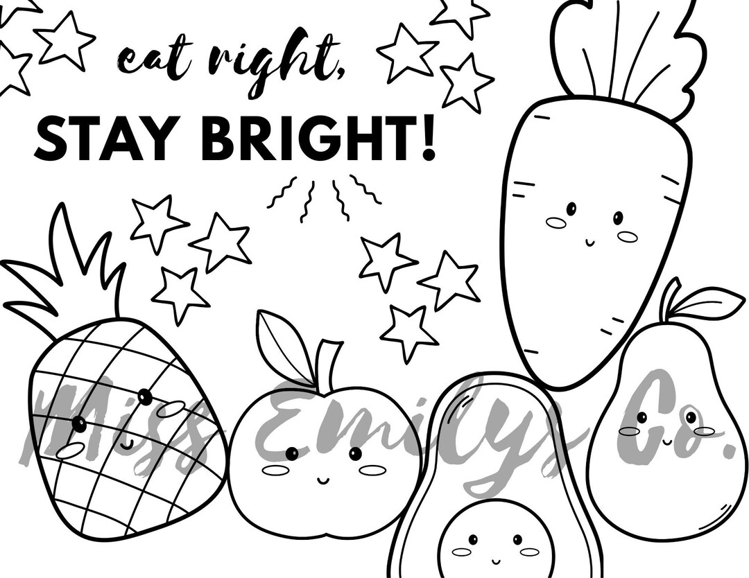 Eat Right, Stay Bright Coloring Page - Etsy