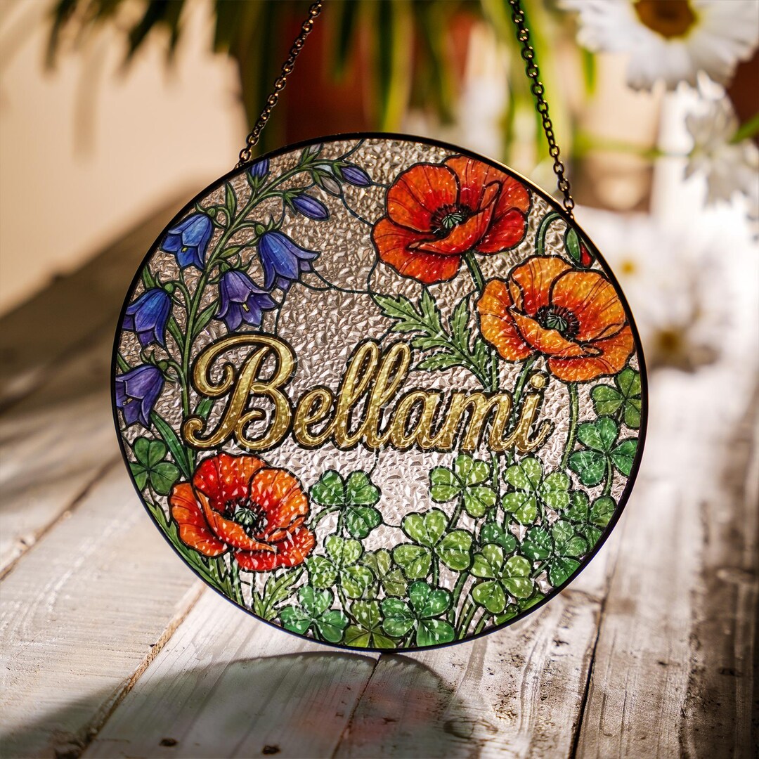 Personalized Stained Glass Sun Catcher, Custom Floral and Name, Grandma ...
