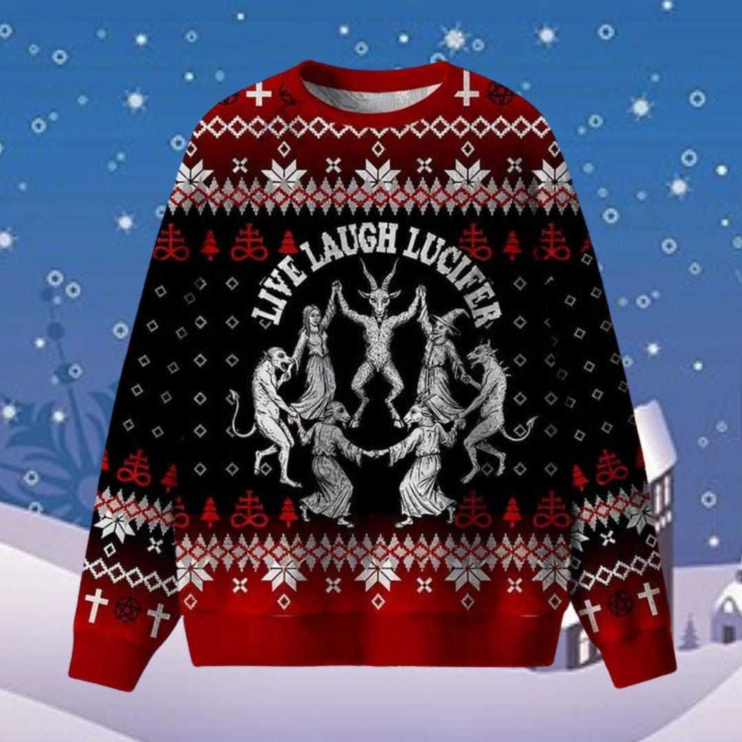 Live Laugh Lucifer Baphomet Ugly Christmas Sweater, Satanic Holiday ...