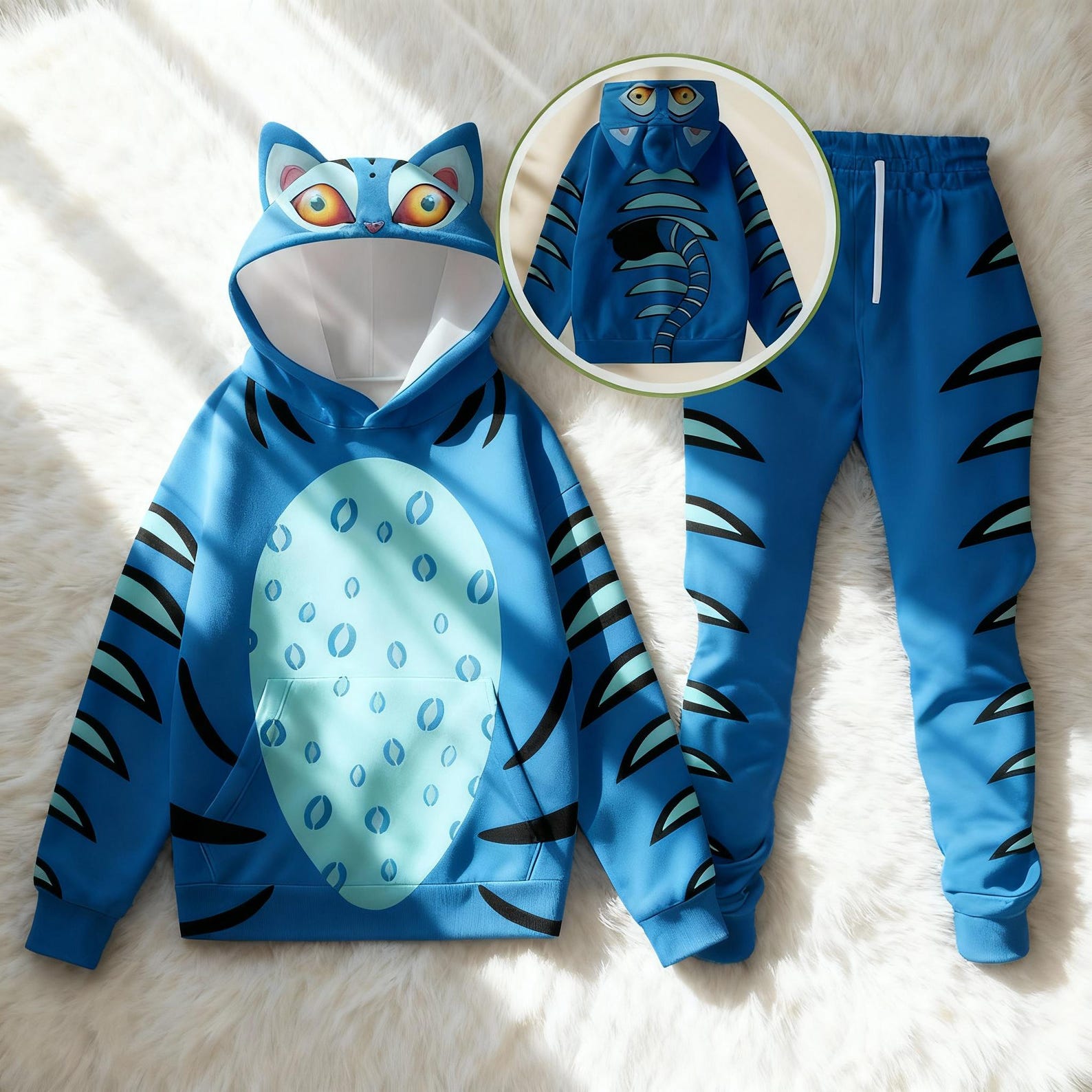 Blue Tiger Costume Hoodie Set, Cute Animal Tracksuit Outfit, Unisex ...