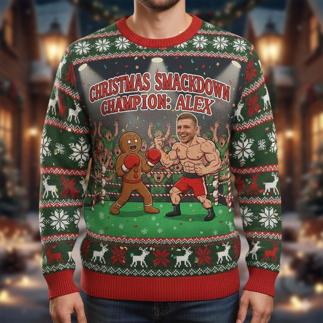Christmas Smackdown Champion Custom Face Ugly Sweater, Funny Boxing ...