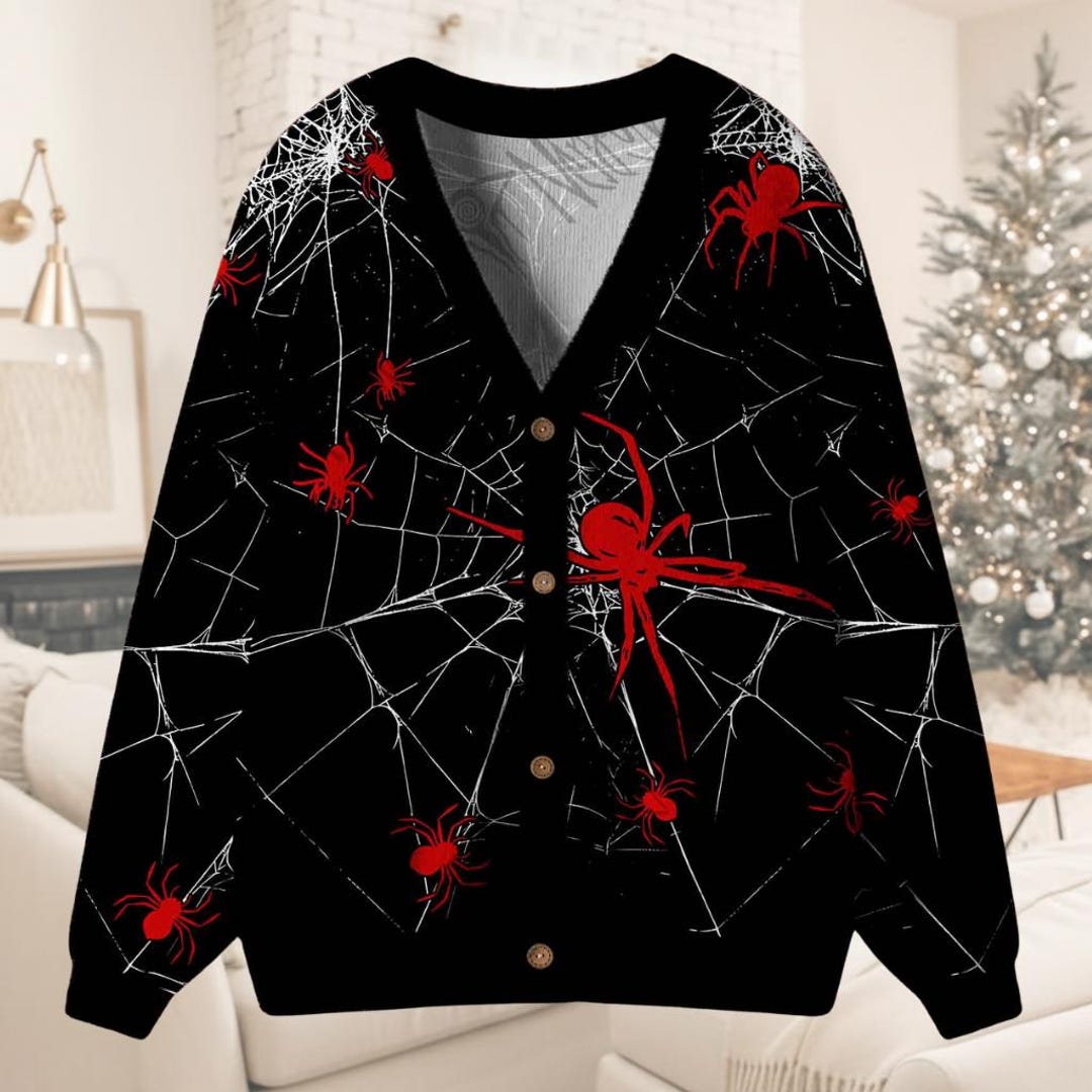 Red Spider Web Cardigan, Arachnid Sweater, Black Widow Jumper, Gothic ...