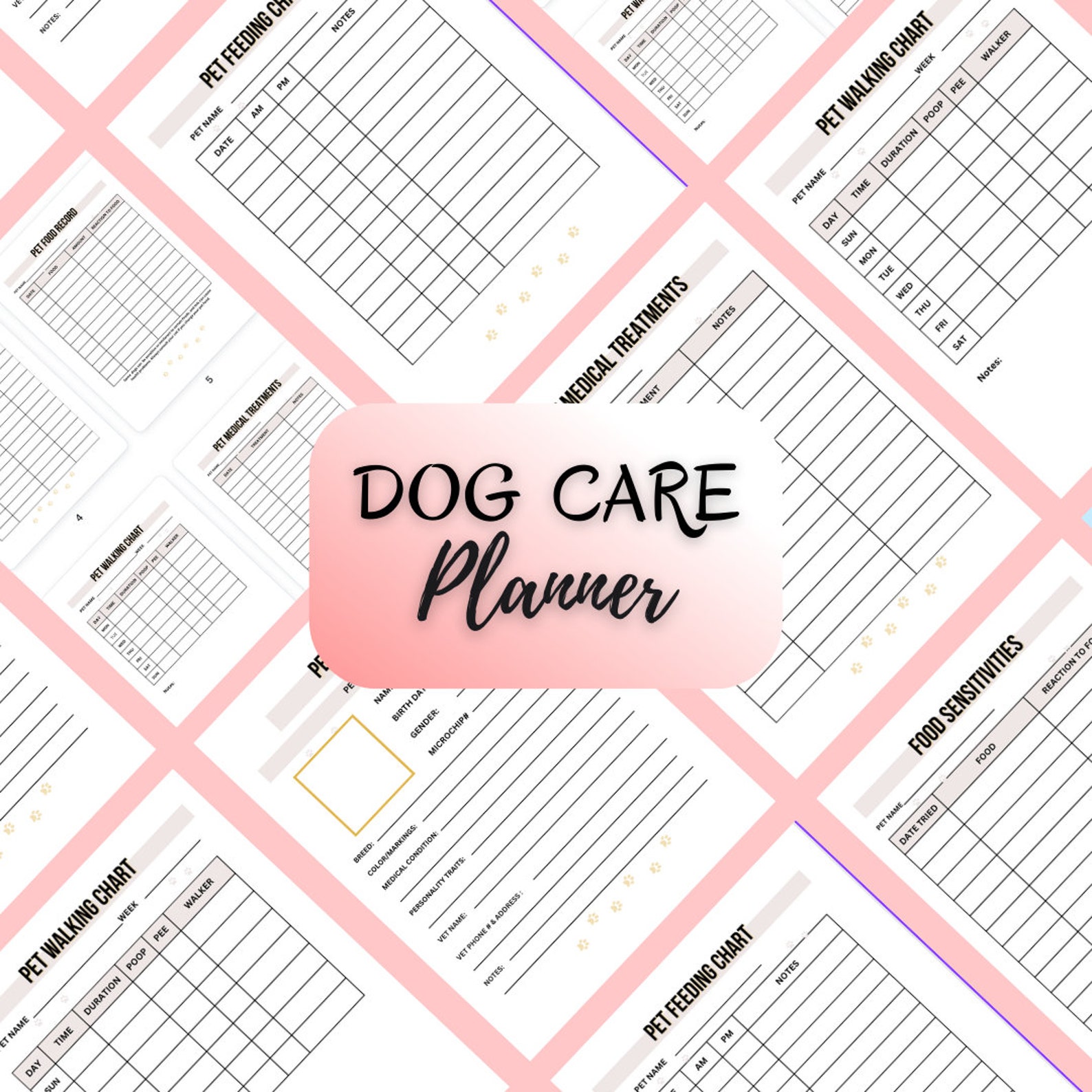 Printable Dog Care Planner, Puppy Planner, Dog Walking, Pet Vaccination ...