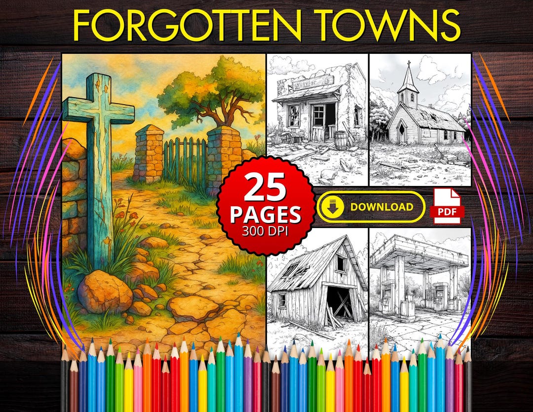25 Ghost Towns and Lost Places Coloring Pages - Abandoned Buildings and ...
