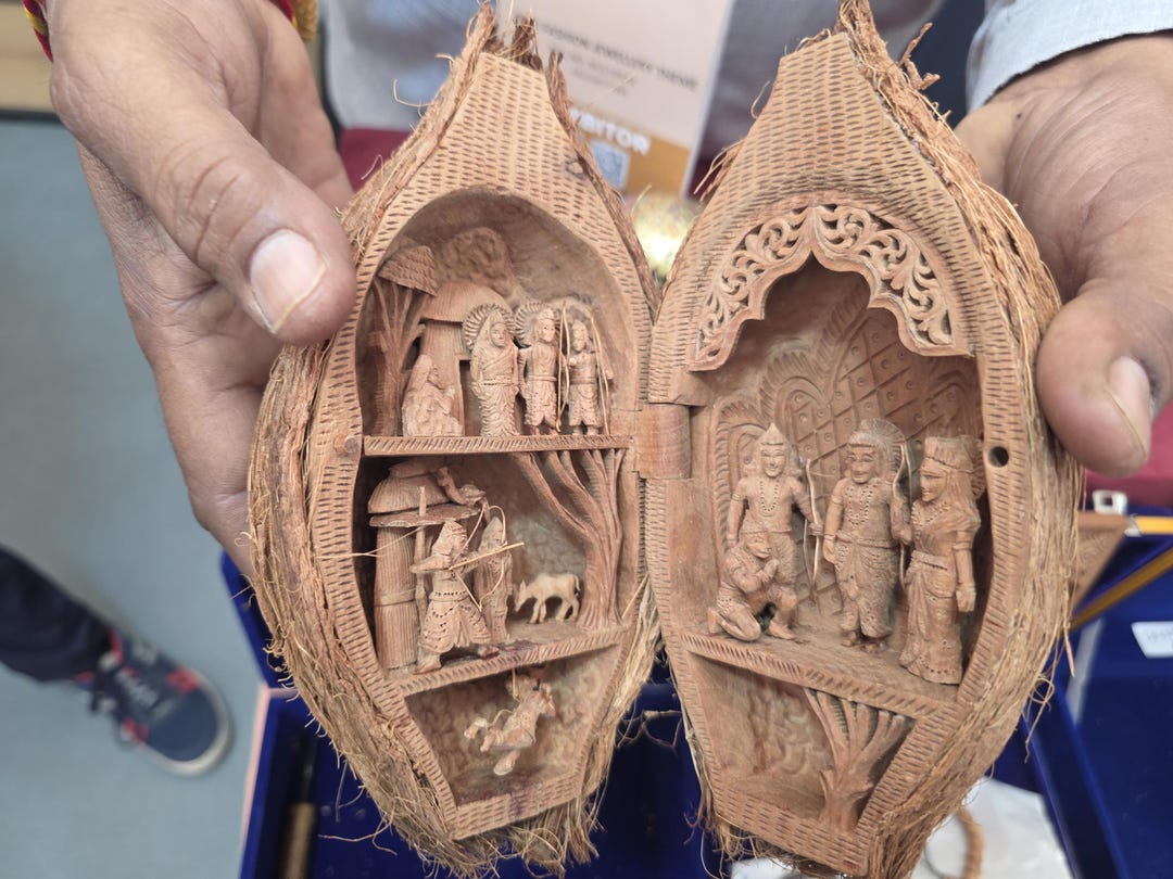 Handcrafted Coconut Ram Darbar | Sandalwood Ram Parivar Inside Coconut ...