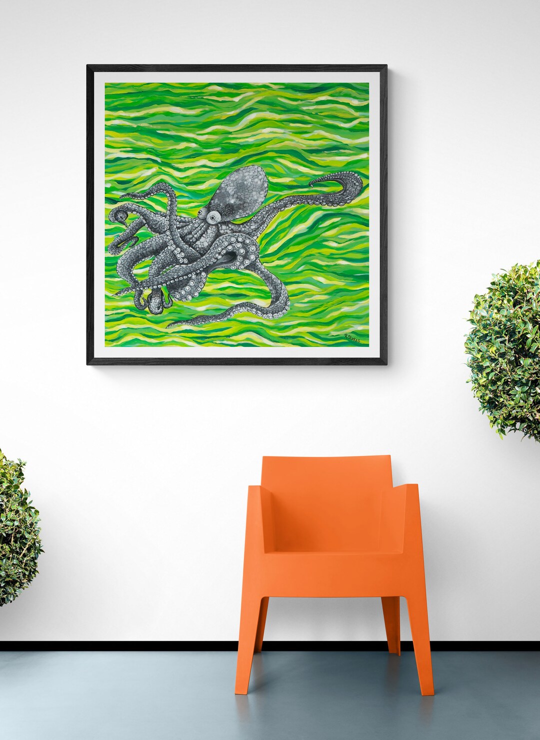 Dipinto di polpo, opera d'arte originale, stampa artistica di polpo ...