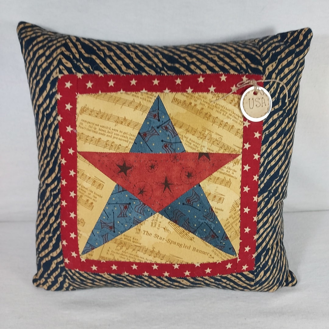 Decorative Pillow ~ USA Star Pillow ~ 13" Hand Quilted 5 Point Star ...