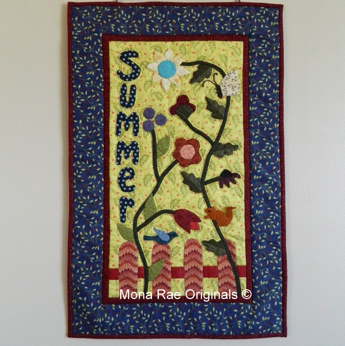 Art Quilt Summer Wall Hanging Hand Quilted Appliqued | Etsy