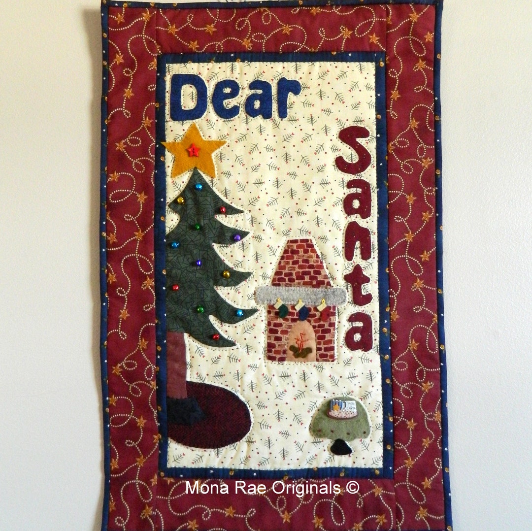 Art Quilt ~ Dear Santa Wall Quilt ~ Hand Quilted, Appliqued 15.5" X 25 ...