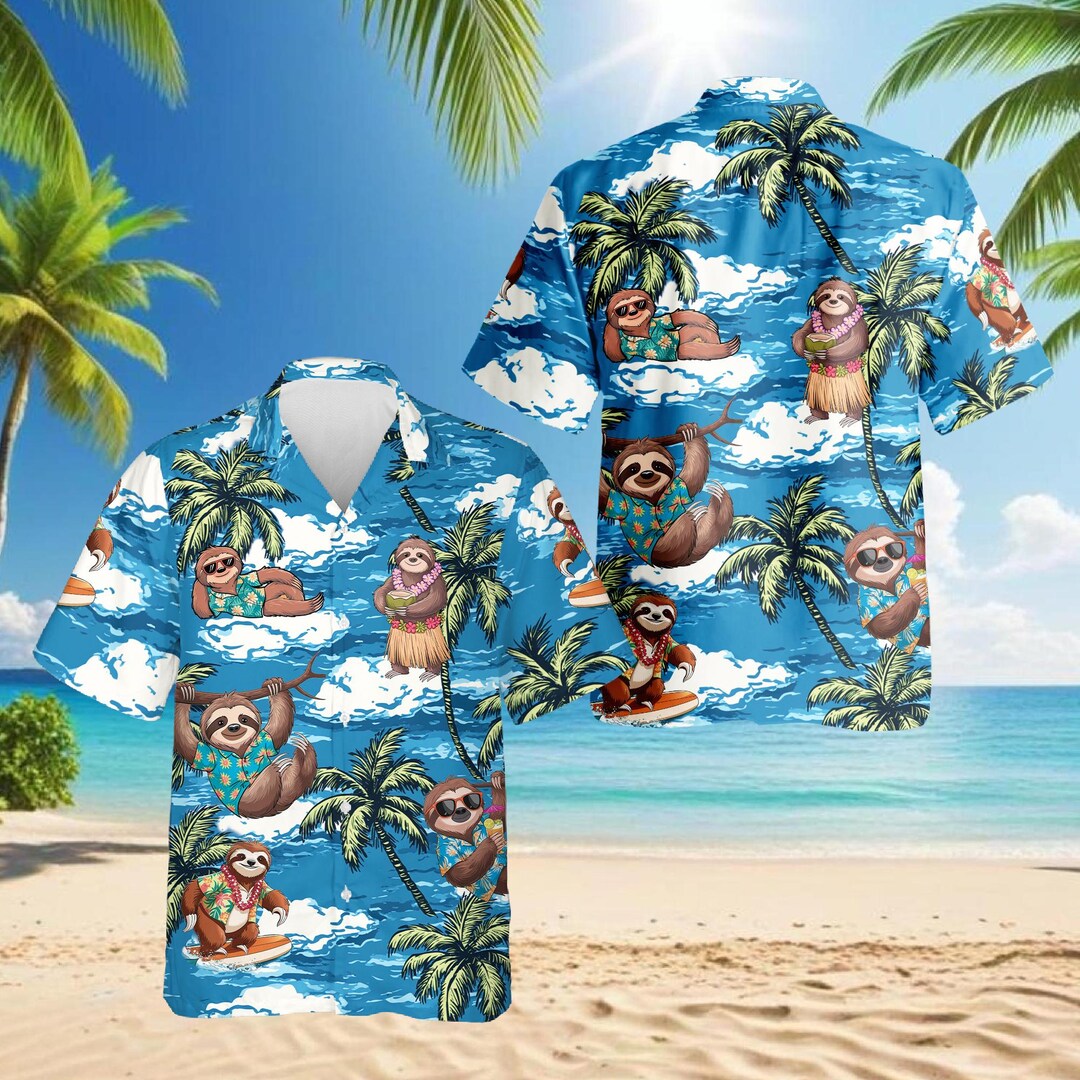 Sloth Ocean Hawaiian Shirt, Cute Sloth Aloha Shirt, Lazy Sloth Beach ...