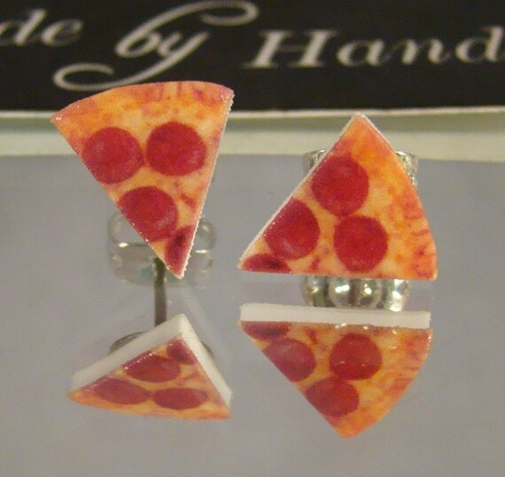Pizza Slice Stud Earrings Pepperoni Food Jewelry | Etsy